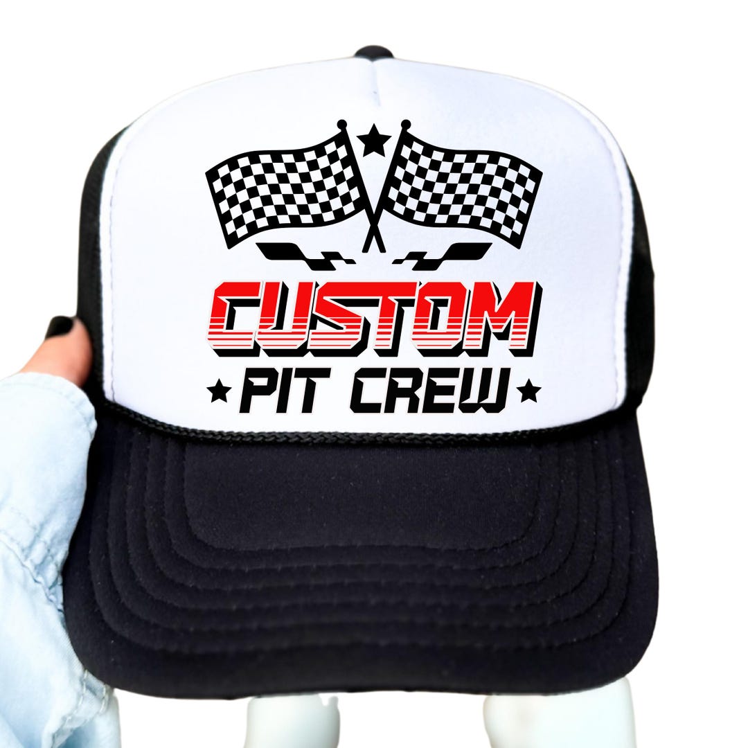 Custom Pit Crew Trucker Hat With Checkered Flags Design, Personalized ...