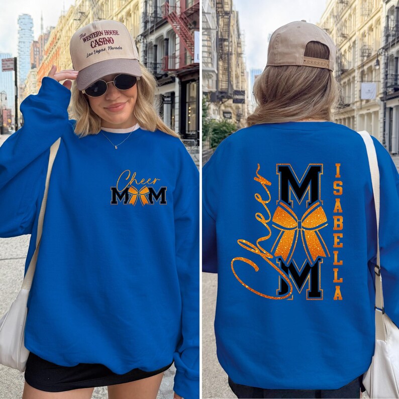 Personalized Cheer Mom Sweatshirt With Gold Glitter Bow and Name ...