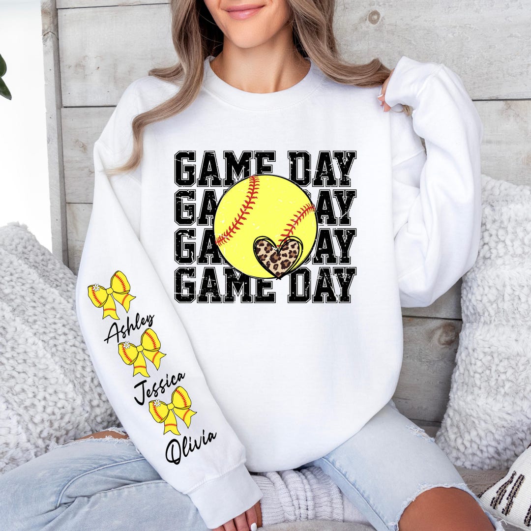 Softball Game Day With Heart Leopard Print, Custom Softball Sweatshirt ...