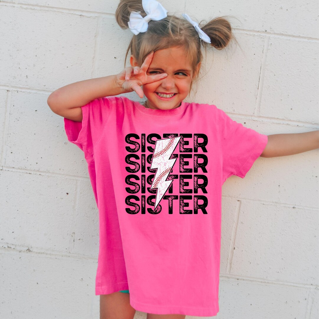 Sister Baseball Shirt for Girls, Big Sister Sports Tee, Cute Lightning ...