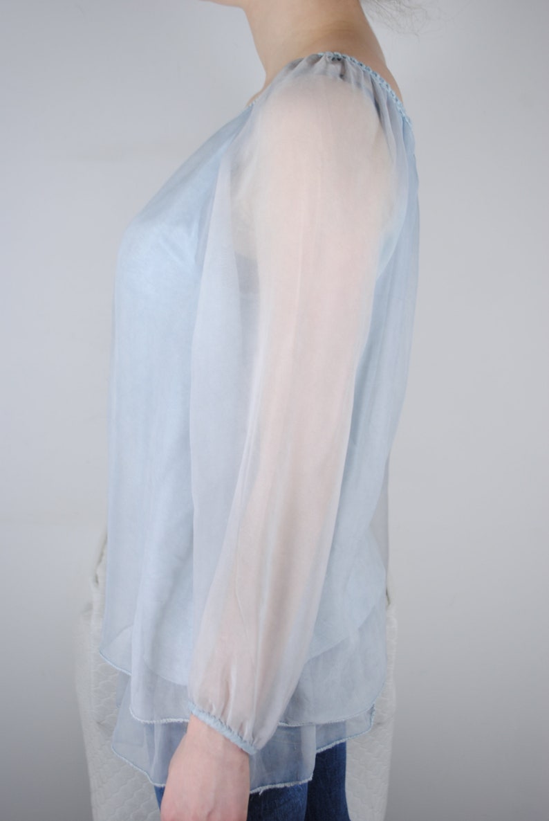Light Blue Chiffon Blouse longsleeve transparent blue top | Etsy