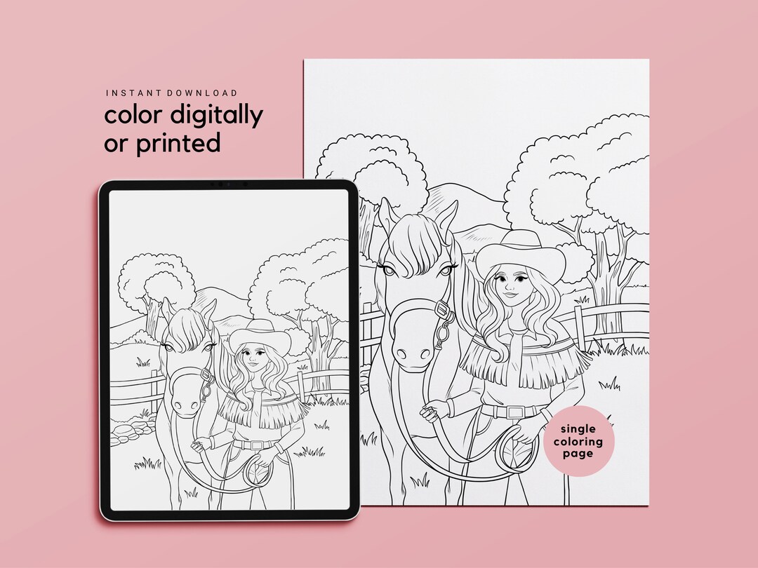 Cowboy Girl Horse Lover Coloring Page for Tween & Teen - Etsy