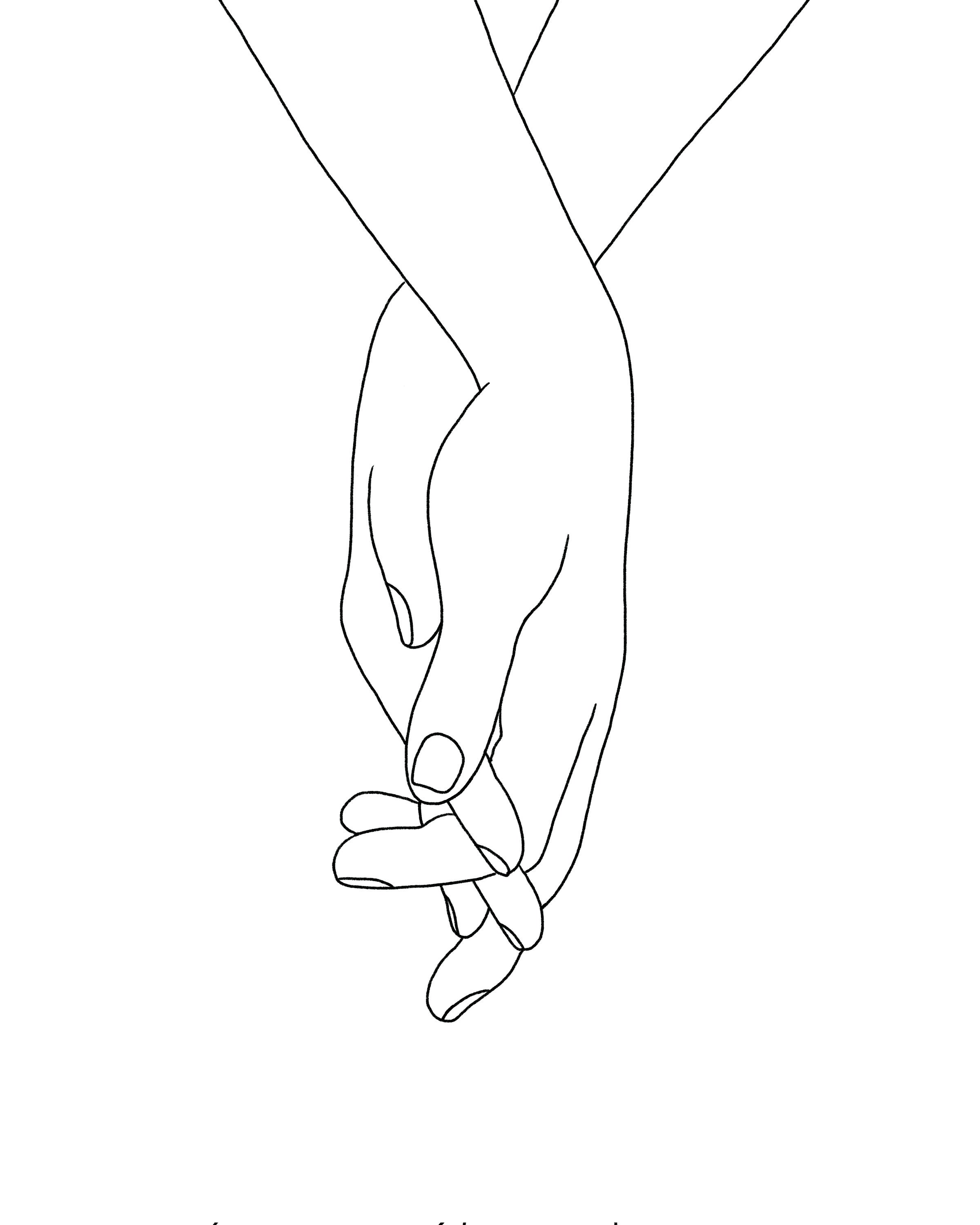 Set of 2, Line Drawing Print, Hands Line Art, Line Art, Holding Hands ...