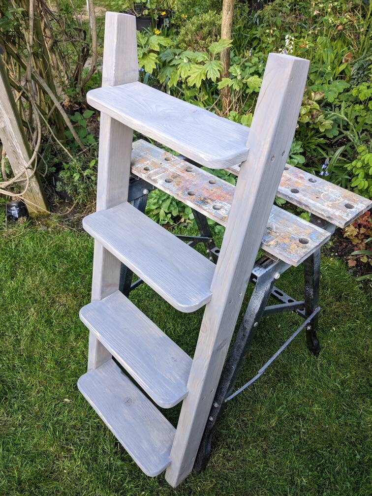 Plant Ladder Stand. Rustic 4 Step Ladder Shelf for Outdoor or Indoor ...