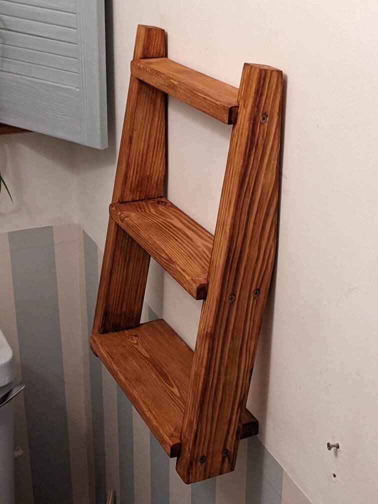 Shabby Chic Rustic Mini Ladder Shelf. Toilet Roll Holder/ Bathroom ...