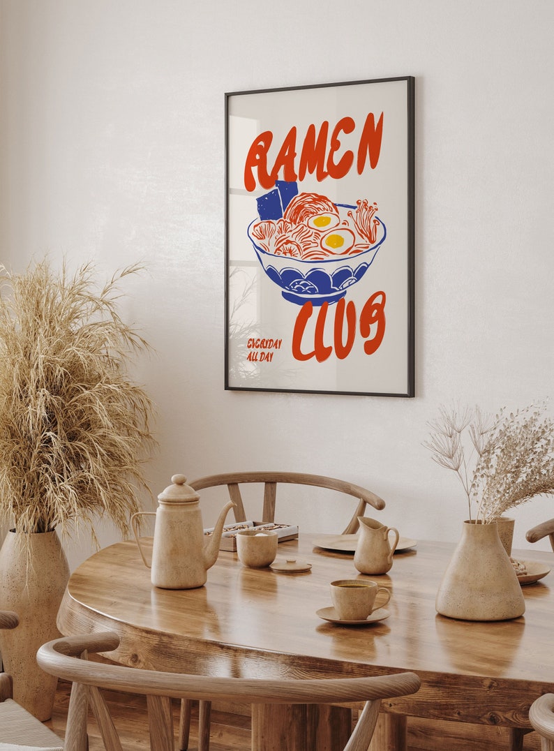 Ramen Club Poster Physical Art Kitchen Food Decor Retro Japanese Ramen ...