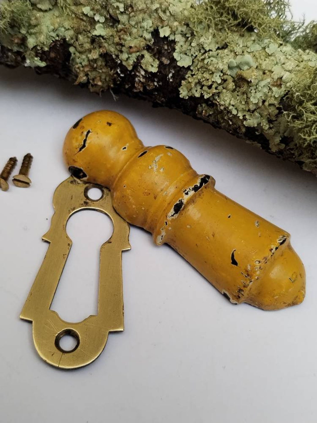 Antique Wood and Brass Escutcheon Plate or Keyhole Surround Cover for ...