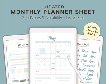 Digital Monthly Planner Sheet for Ipad Undated Calendar | Etsy