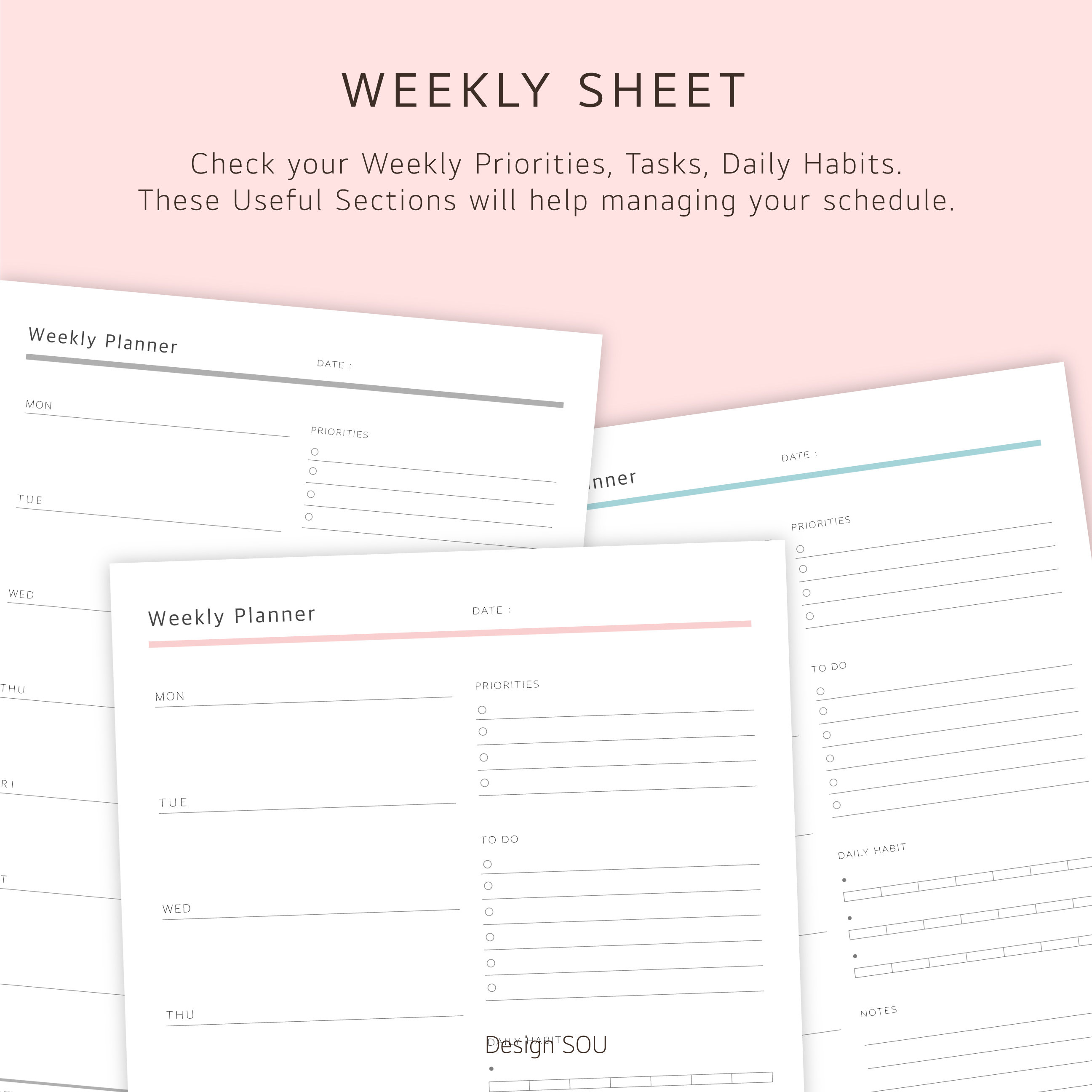 Undated Printable Weekly Planner Sheet Digital A4 Letter - Etsy