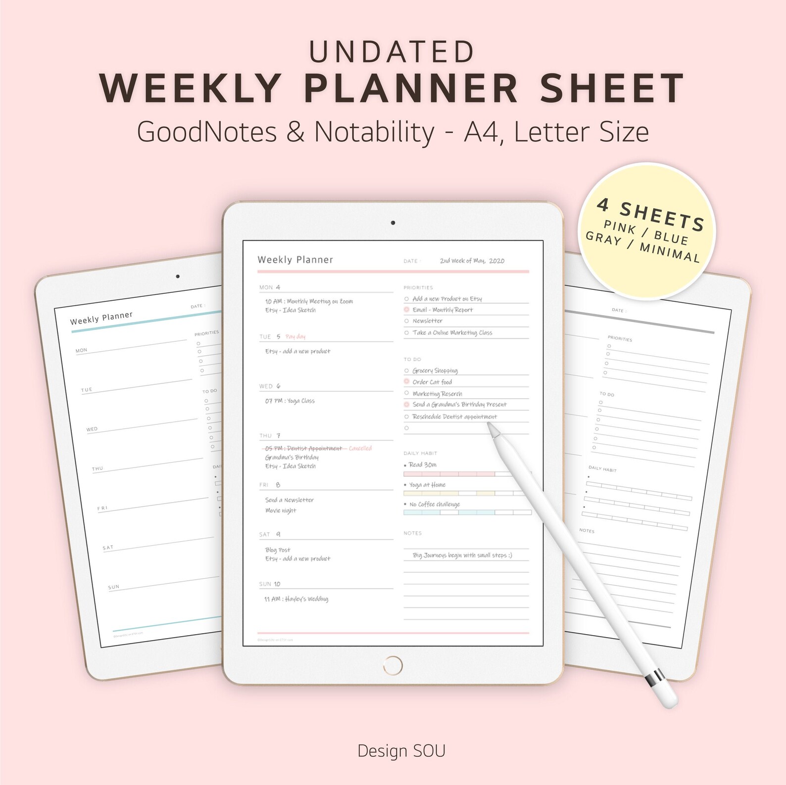 Undated Printable Weekly Planner Sheet Digital A4 Letter - Etsy