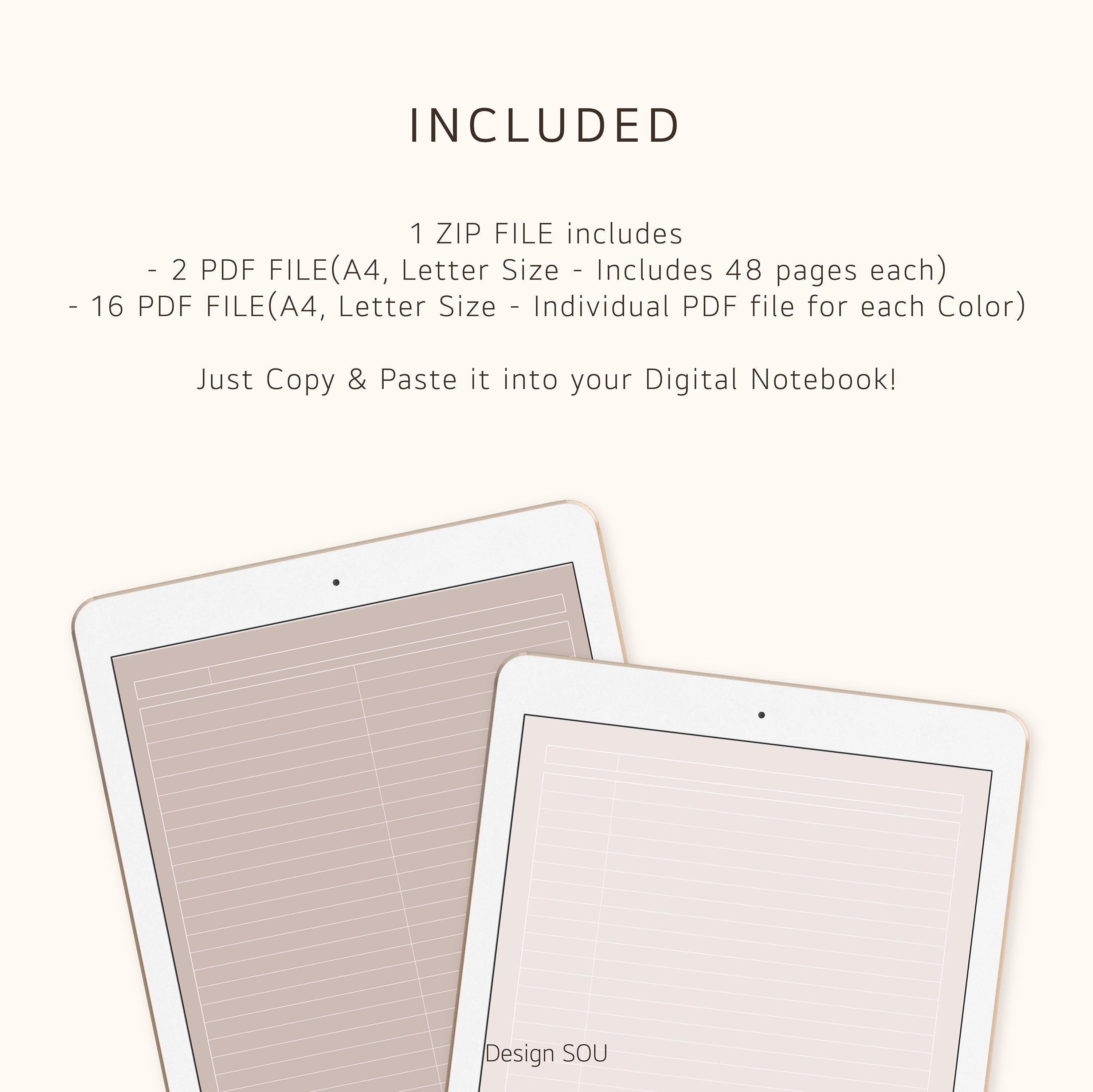 48 Neutral Digital Note Taking Paper With White Line A4 - Etsy