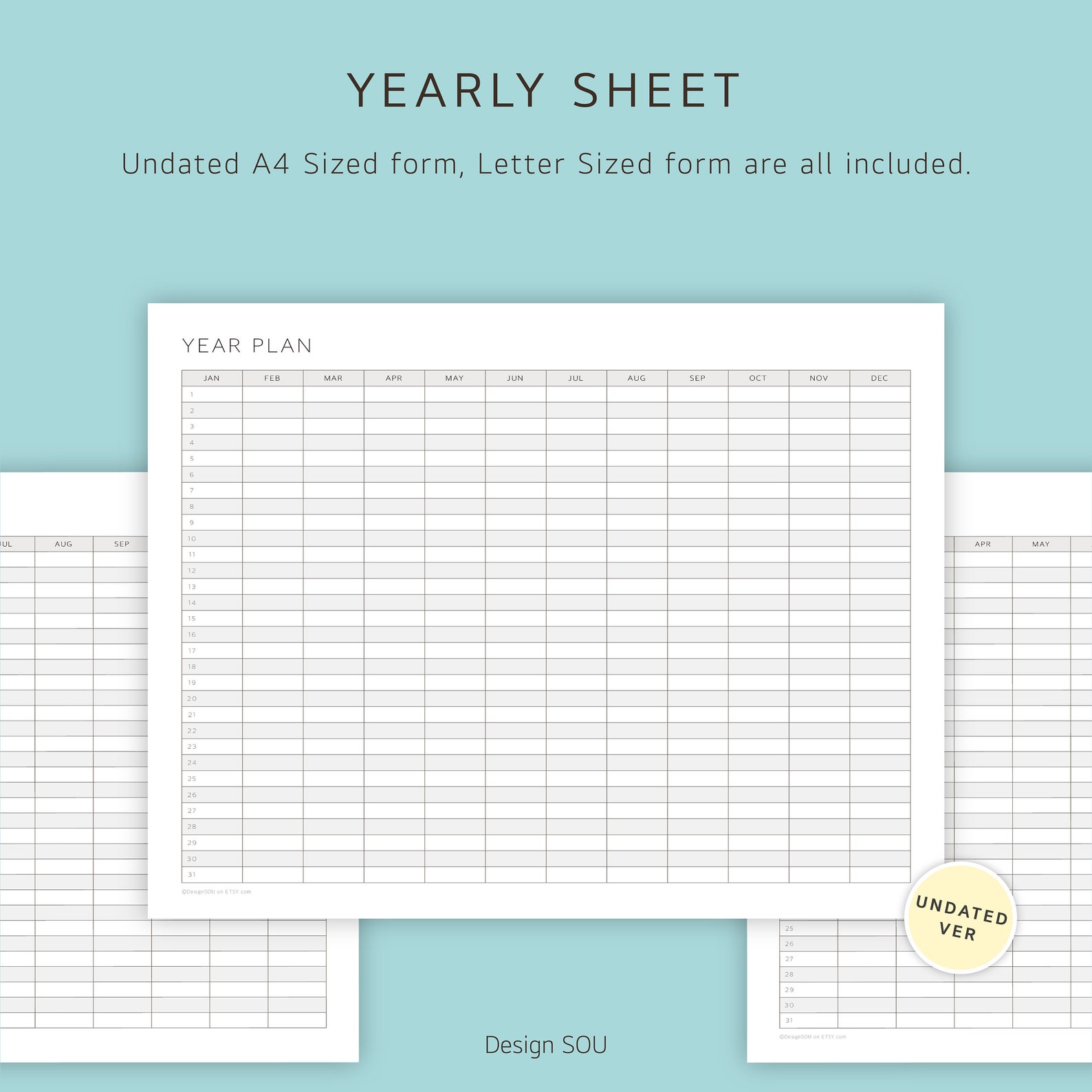 Undated Printable Yearly Planner Sheet | Horizontal | Digital | A4 ...