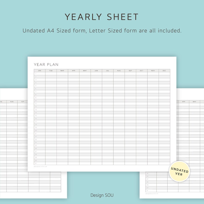 Undated Printable Yearly Planner Sheet | Horizontal | Digital | A4 ...