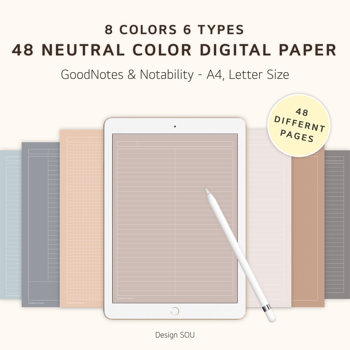 48 Neutral Digital Note Taking Paper With White Line A4 - Etsy