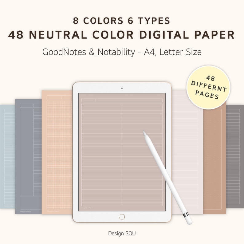 48 Neutral Digital Note Taking Paper With White Line A4 - Etsy
