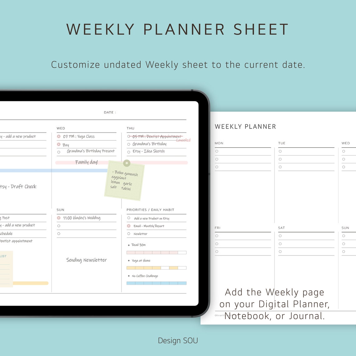 Undated Printable Weekly Planner Sheet Ver.2 Horizontal - Etsy