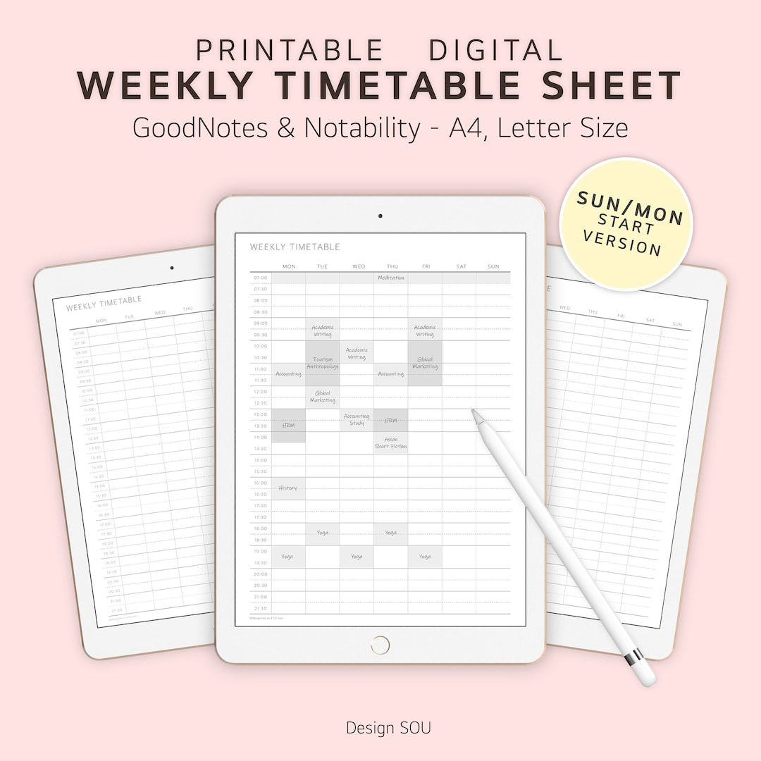 Weekly Timetable Sheet | Printable Planner Insert | Digital | A4 ...