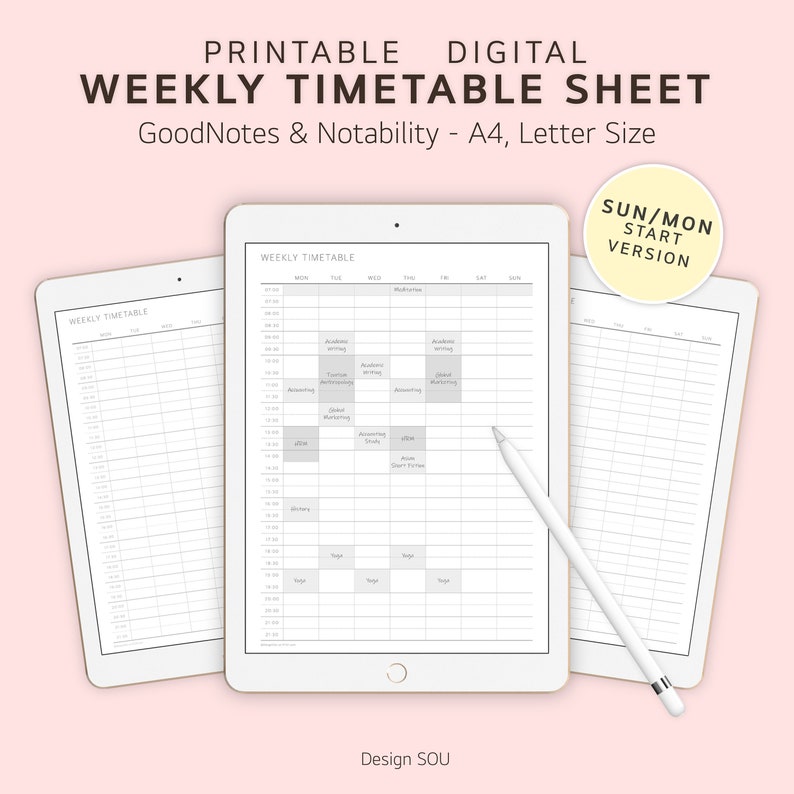 Weekly Timetable Sheet Printable Planner Insert Digital - Etsy