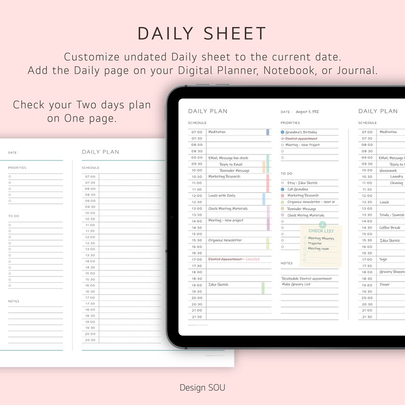 Undated Printable Daily Planner Sheet Two Days on One Page - Etsy