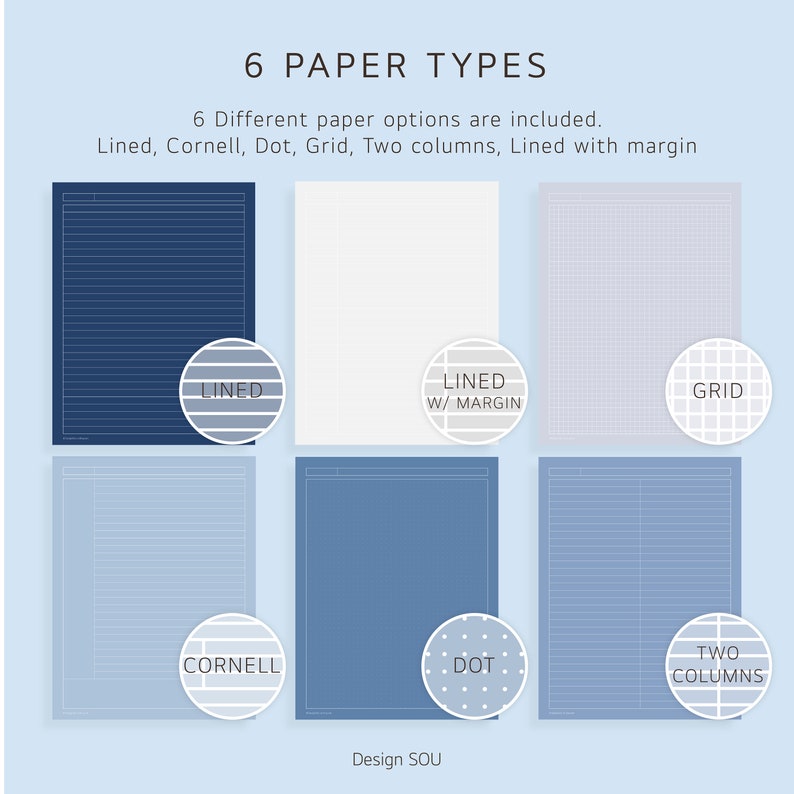 48 Blue Digital Note Taking Paper With White Line | A4 + Letter - Etsy