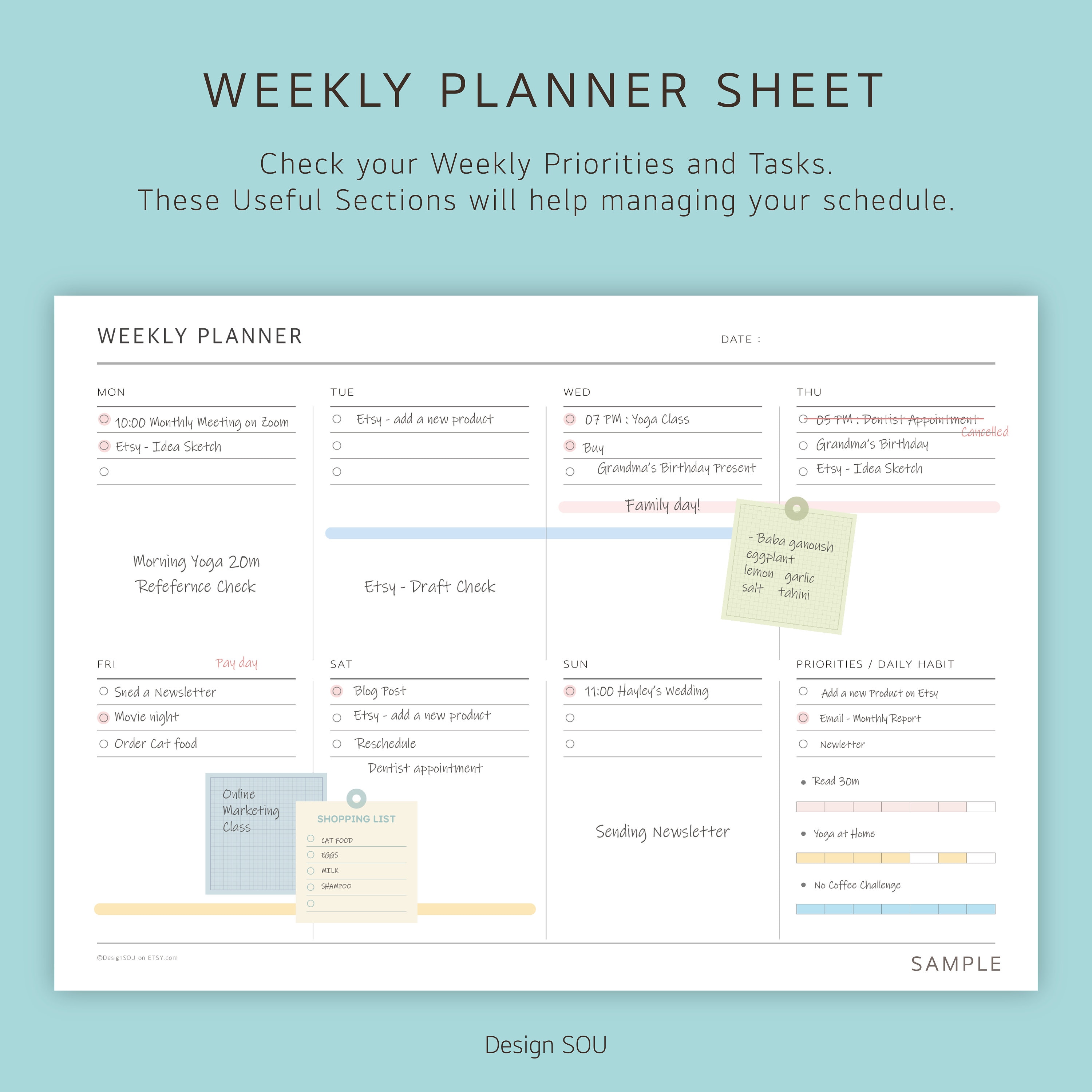 Undated Printable Weekly Planner Sheet Ver.2 Horizontal - Etsy