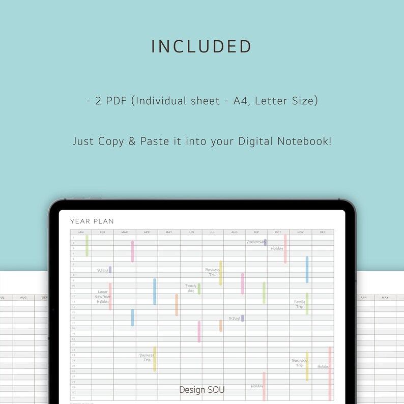 Undated Printable Yearly Planner Sheet | Horizontal | Digital | A4 ...