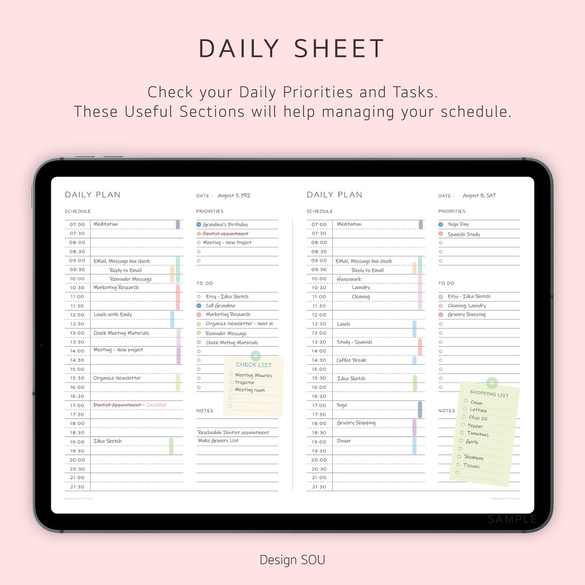 Undated Printable Daily Planner Sheet Two Days on One Page - Etsy