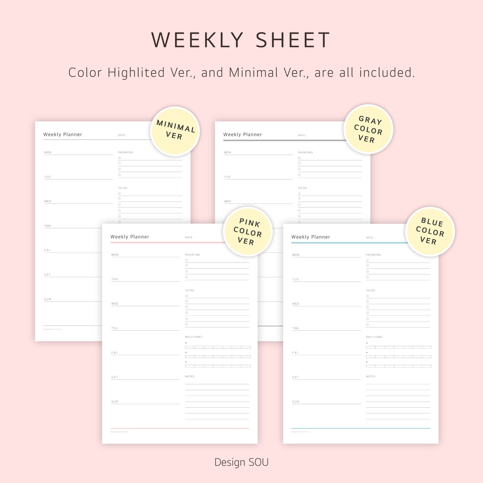 Undated Printable Weekly Planner Sheet Digital A4 Letter - Etsy