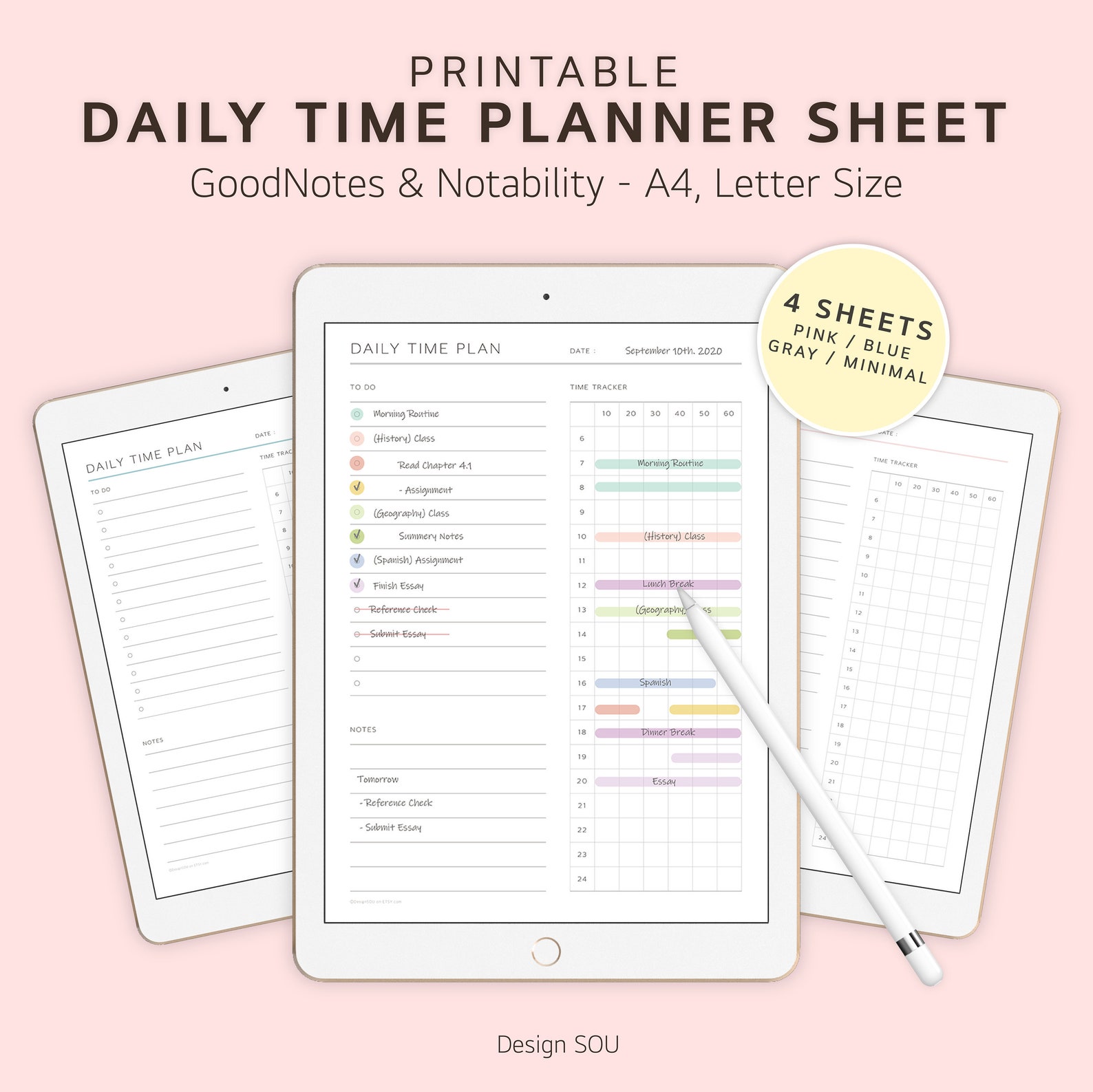 Printable Daily Time Planner Sheet Undated for Study & Work Digital A4 ...