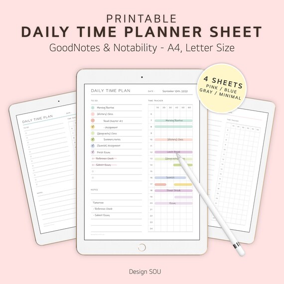 Printable Daily Time Planner Sheet Undated for Study & - Etsy Canada