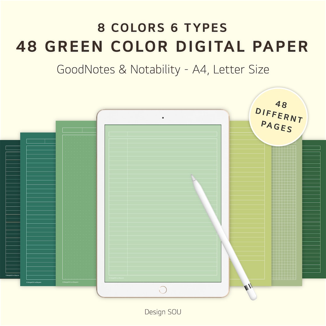 48 Green Digital Note Taking Paper With White Line | A4 + Letter - Etsy