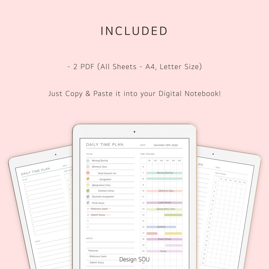 Printable Daily Time Planner Sheet Undated for Study & Work Digital A4 ...