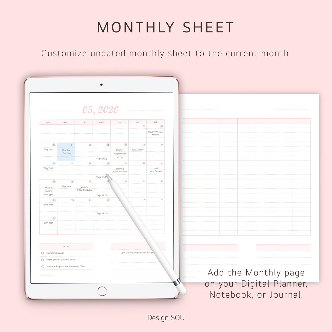 Digital Monthly Planner Sheet for iPad Undated Calendar Goodnote ...