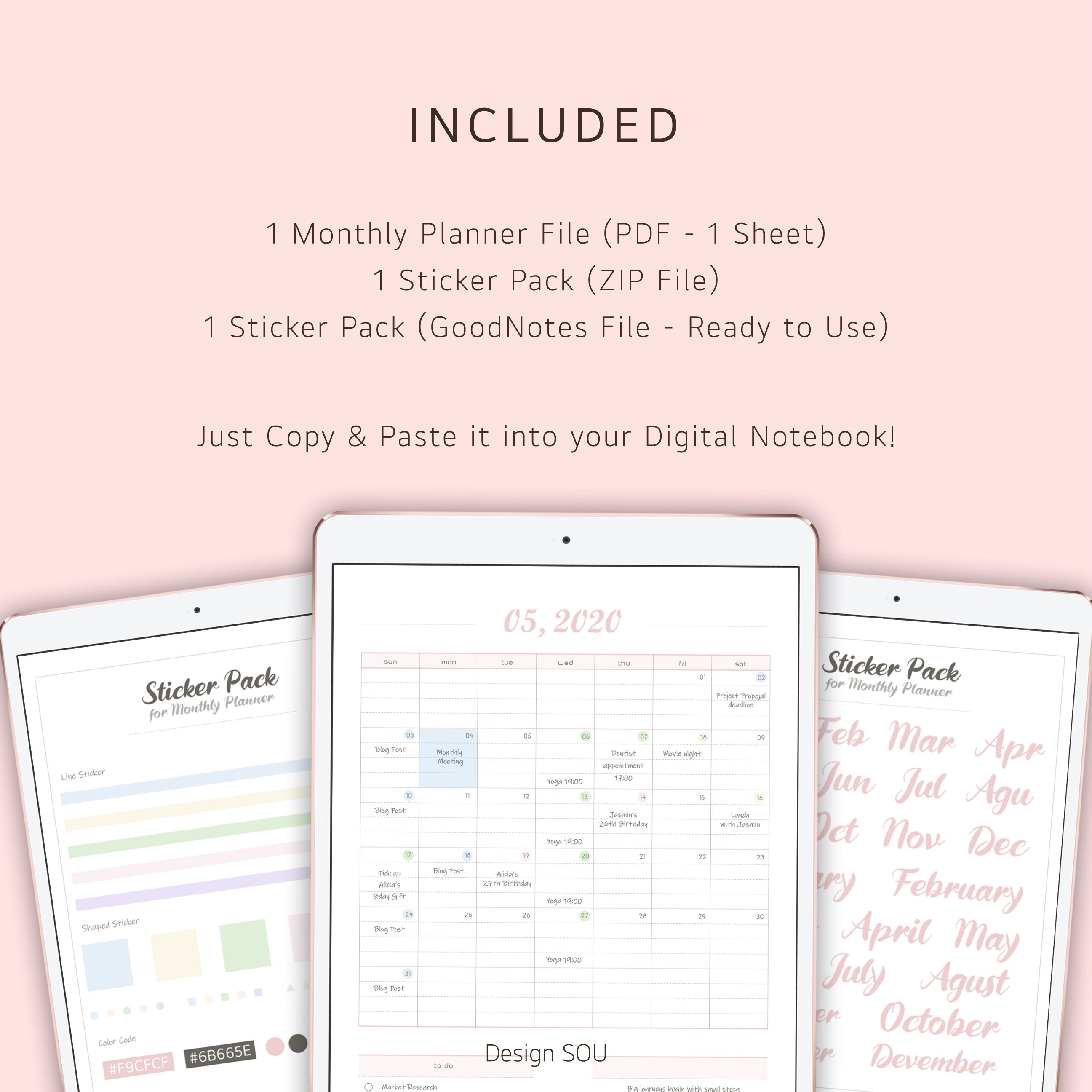 Digital Monthly Planner Sheet for iPad Undated Calendar Goodnote ...