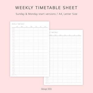 Weekly Timetable Sheet | Printable Planner Insert | Digital | A4 ...