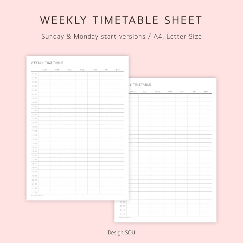 Weekly Timetable Sheet Printable Planner Insert Digital - Etsy