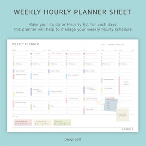 Undated Printable Weekly Hourly Planner Sheet | Horizontal | Digital ...