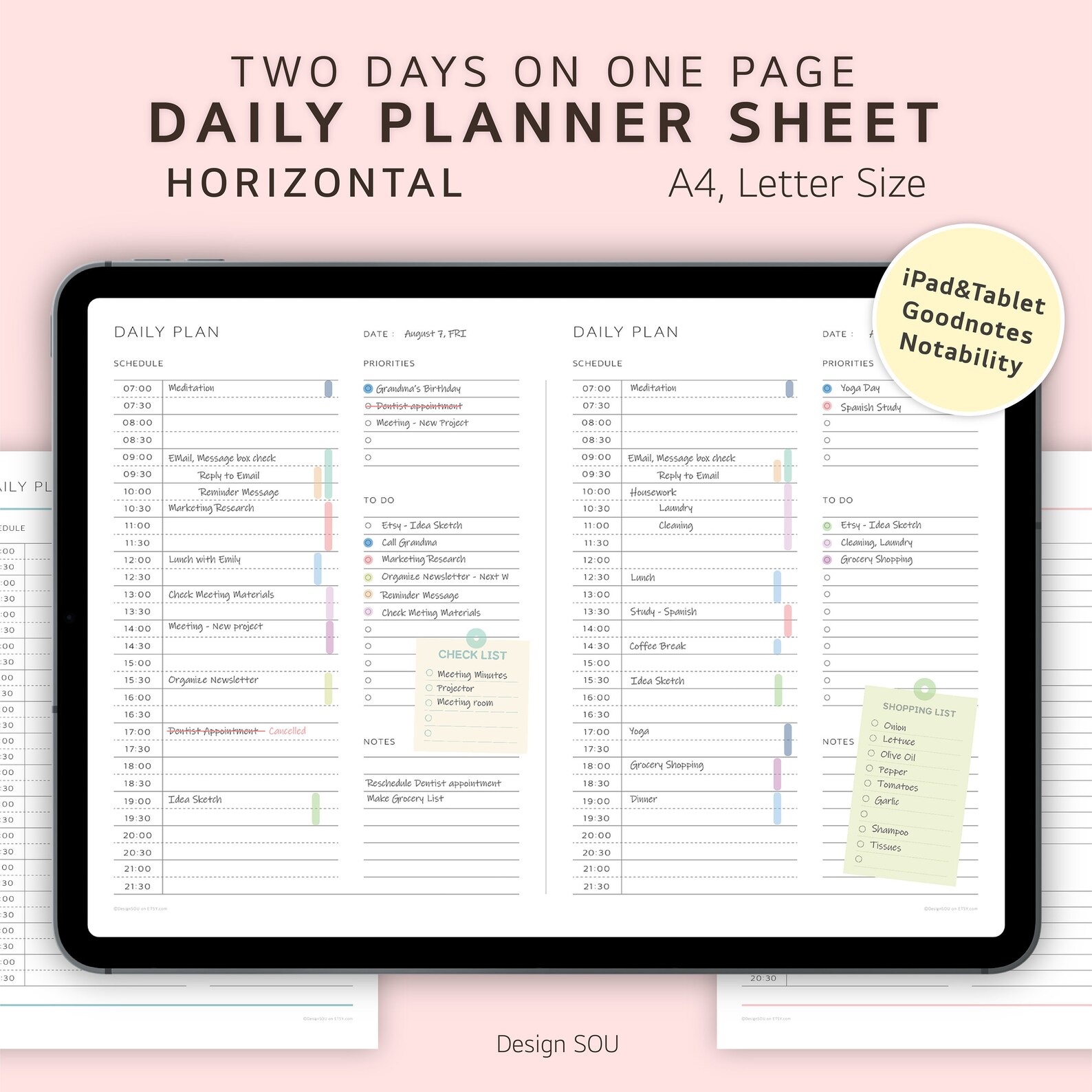 Undated Printable Daily Planner Sheet Two Days on One Page - Etsy