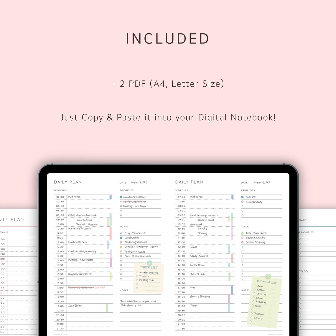 Undated Printable Daily Planner Sheet Two Days on One Page - Etsy