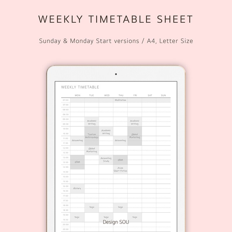 Weekly Timetable Sheet Printable Planner Insert Digital - Etsy