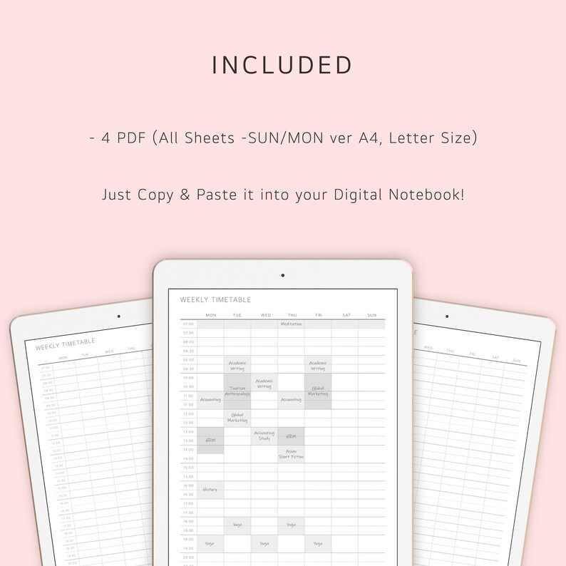 Weekly Timetable Sheet Printable Planner Insert Digital - Etsy