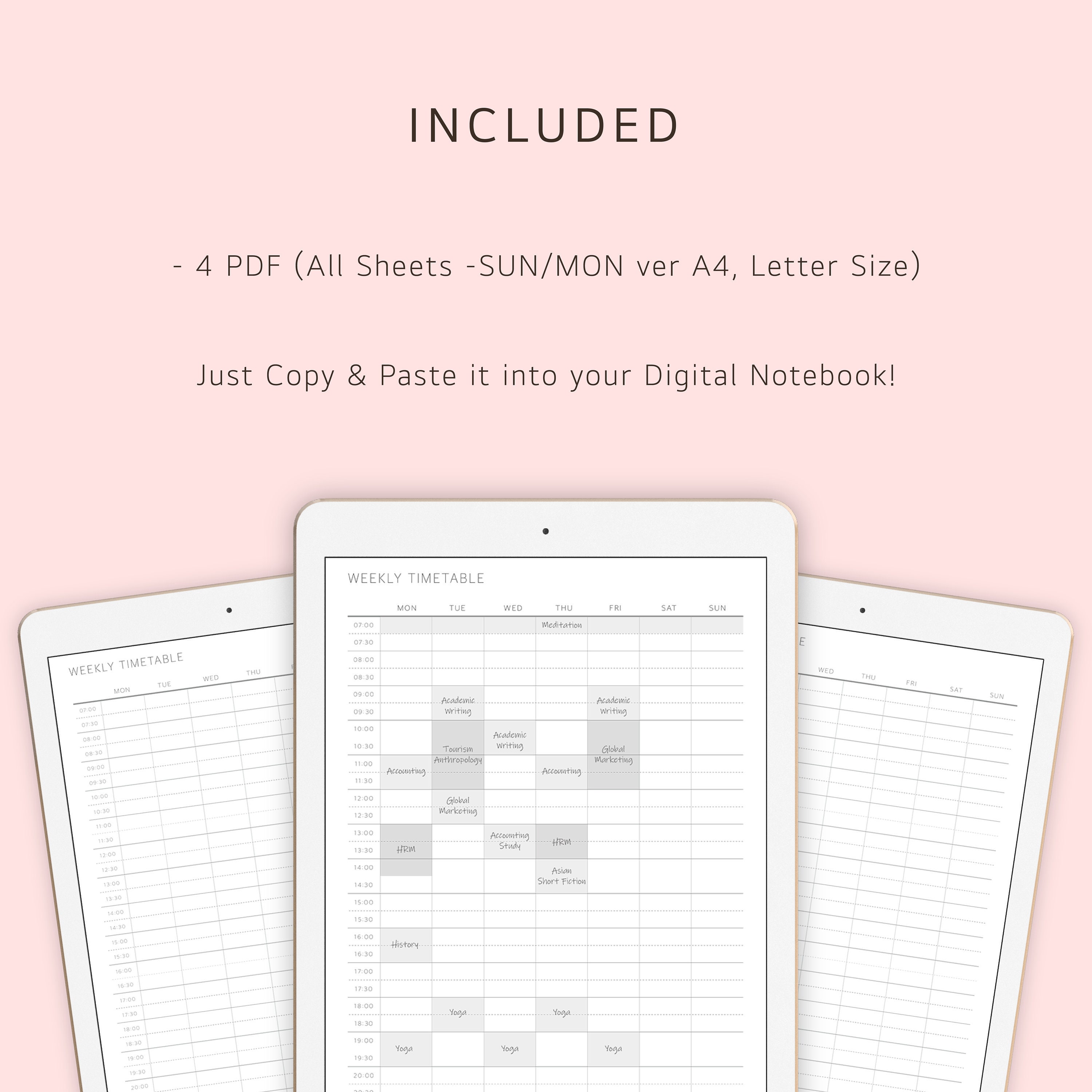 Weekly Timetable Sheet Printable Planner Insert Digital - Etsy