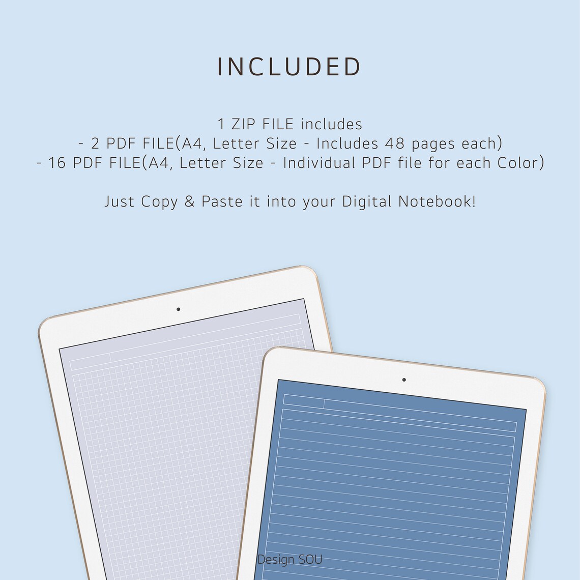 48 Blue Digital Note Taking Paper With White Line | A4 + Letter - Etsy