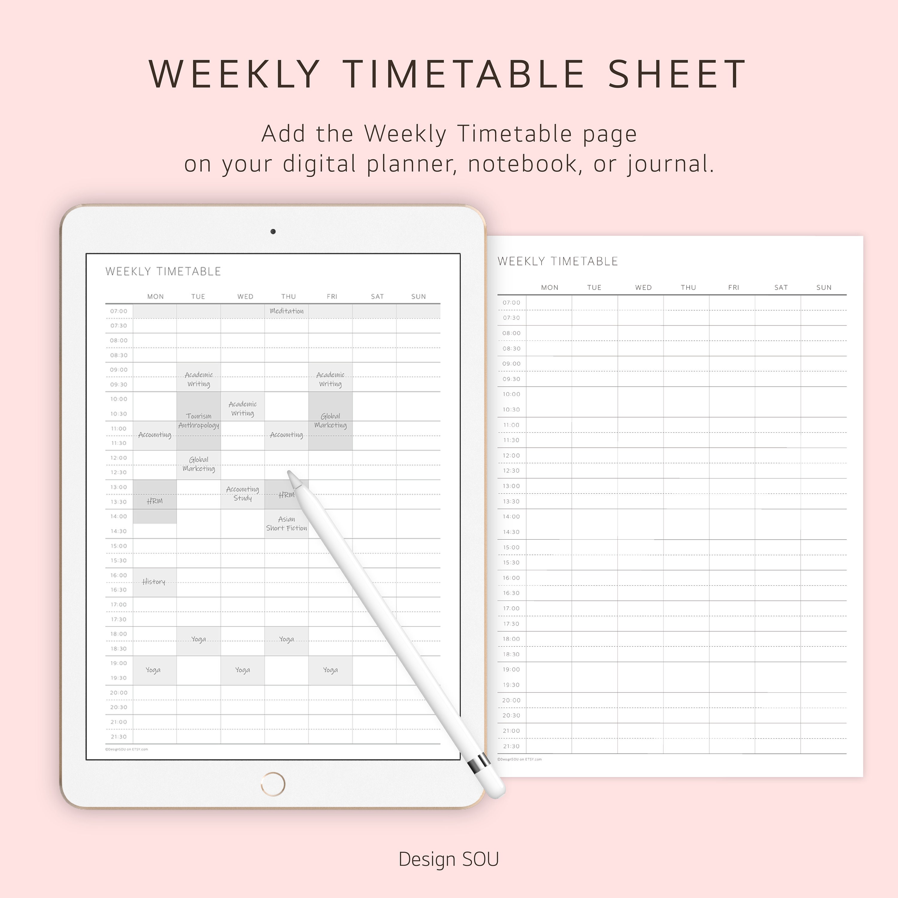Weekly Timetable Sheet Printable Planner Insert Digital - Etsy