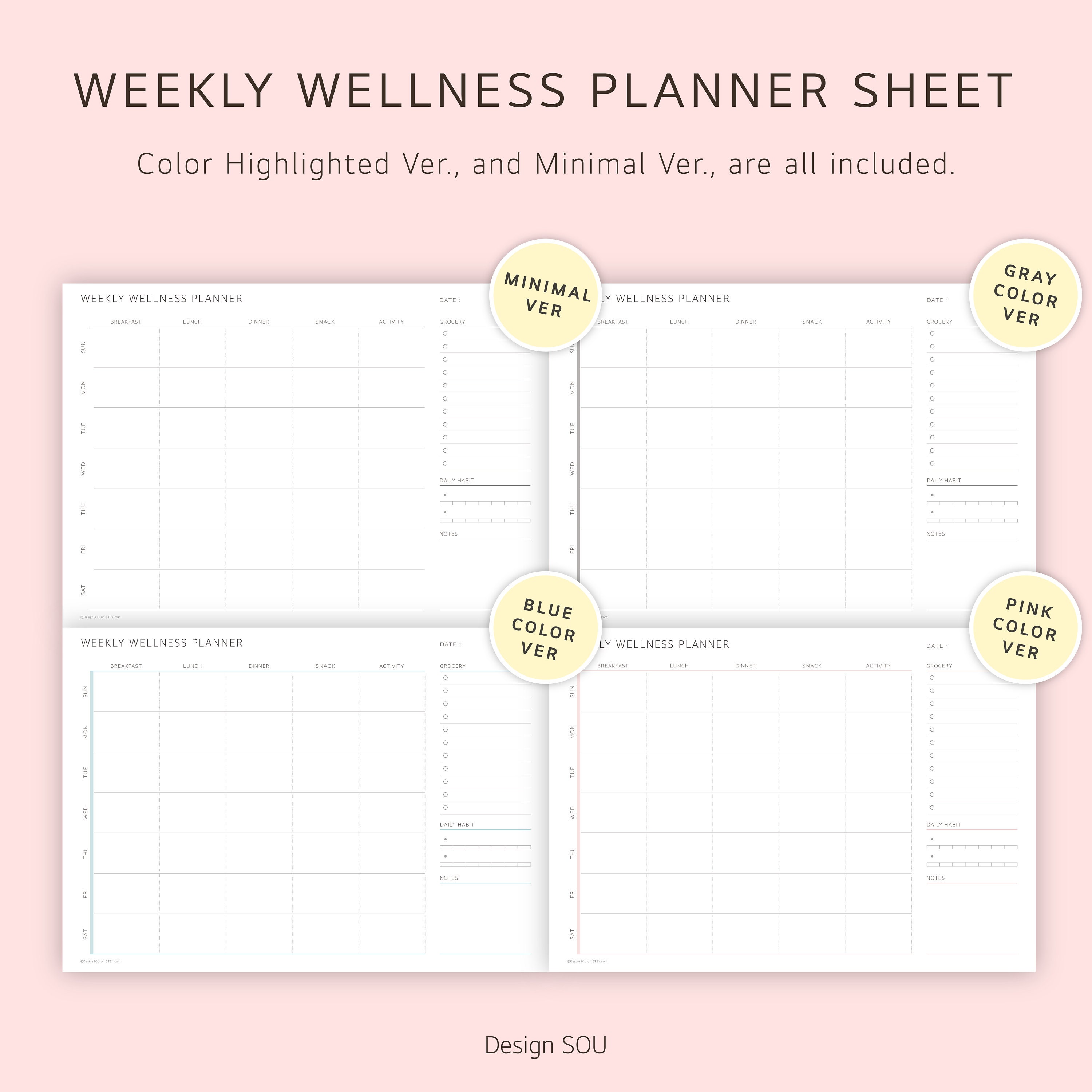 Undated Weekly Wellness Planner Printable A4 Letter - Etsy