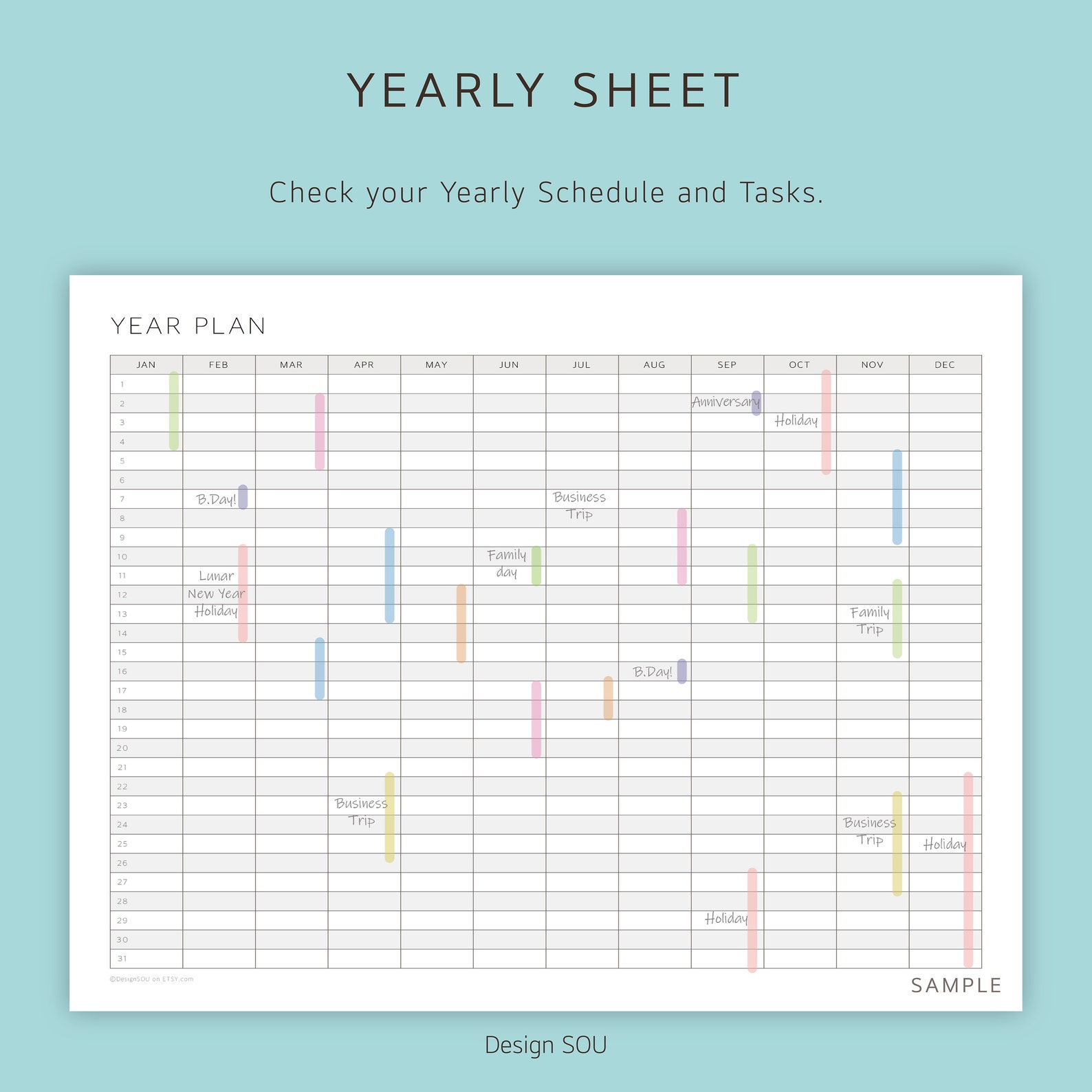 Undated Printable Yearly Planner Sheet | Horizontal | Digital | A4 ...