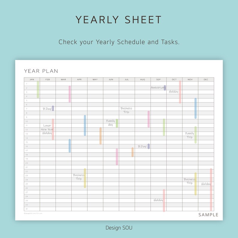 Undated Printable Yearly Planner Sheet | Horizontal | Digital | A4 ...
