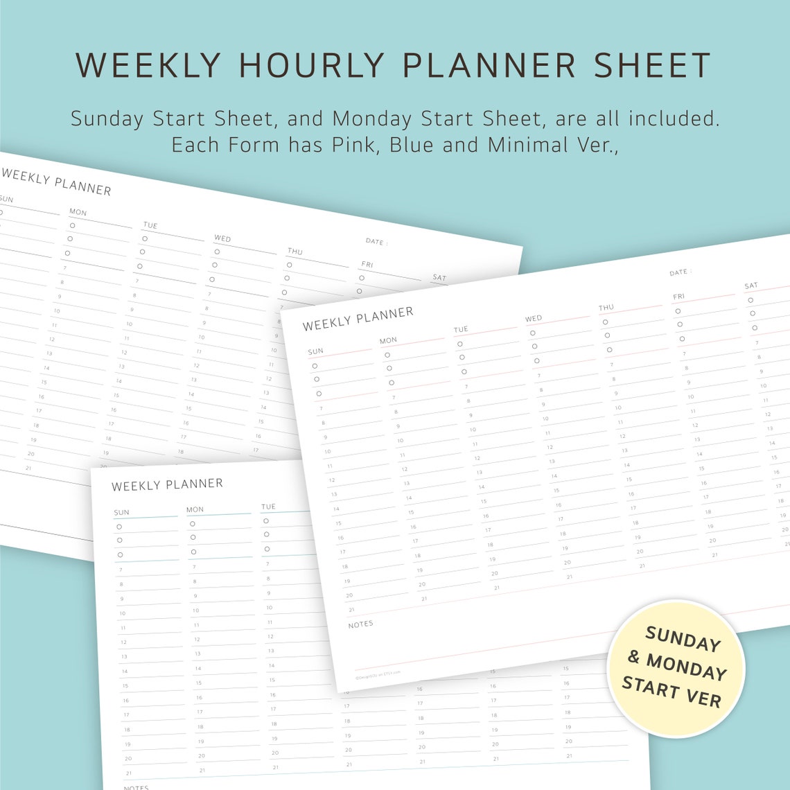 Undated Printable Weekly Hourly Planner Sheet Horizontal - Etsy