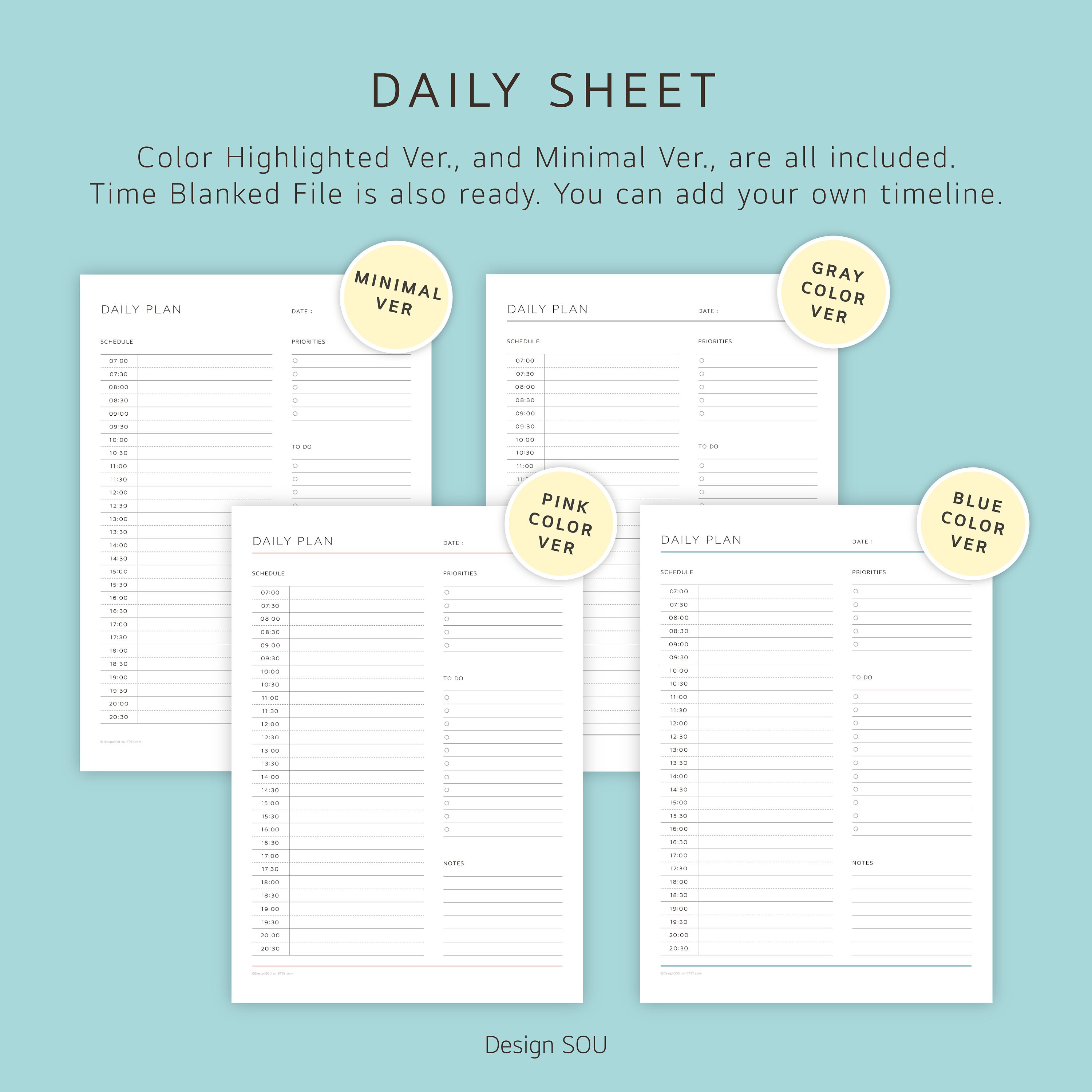 Daily Hourly Planner Sheet Undated Printable Digital A4 - Etsy
