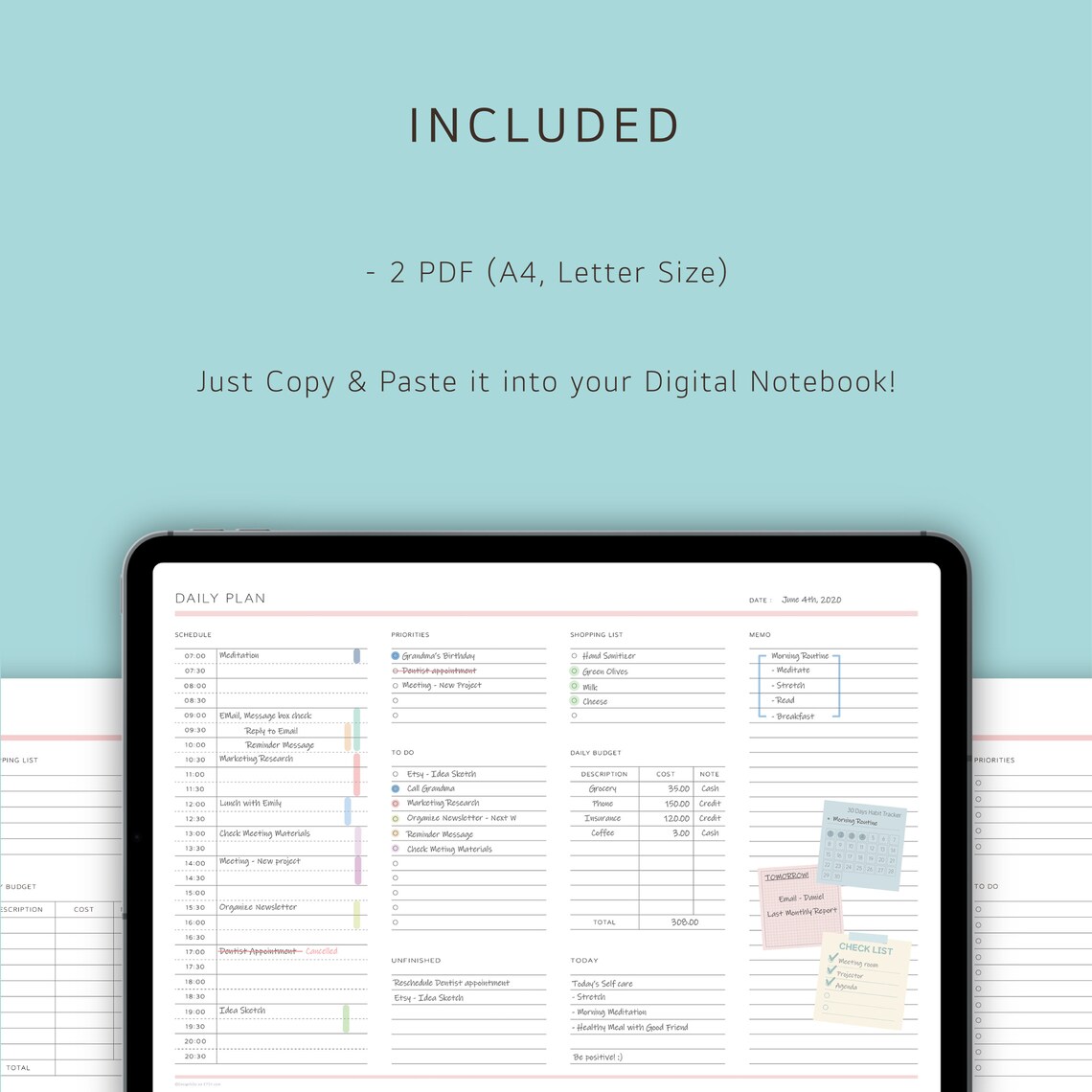 Undated Printable Daily Planner Sheet Horizontal Digital - Etsy
